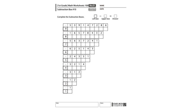 [1st Grade] 100 Free Printable Math Worksheets : Subtraction Box Sheets ...
