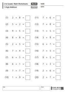[1rd Grade] Addition｜1 digit + 1 digit #03 – Free Printable Math ...