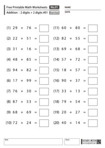 [3rd Grade] Addition｜2 digits + 2 digits #01 – Free Printable Math ...