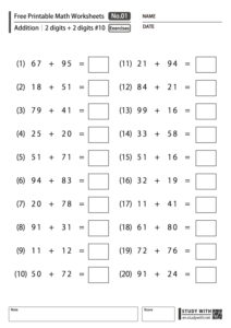 [3rd Grade] Addition｜2 digits + 2 digits - 100 sheets list - Free ...