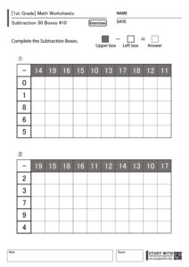 [1st Grade] 50 Square Calculations – Subtraction Worksheets List– Free ...